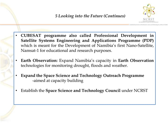 Overview of the space programme in namibia by Dr Eino Mvula | PPT