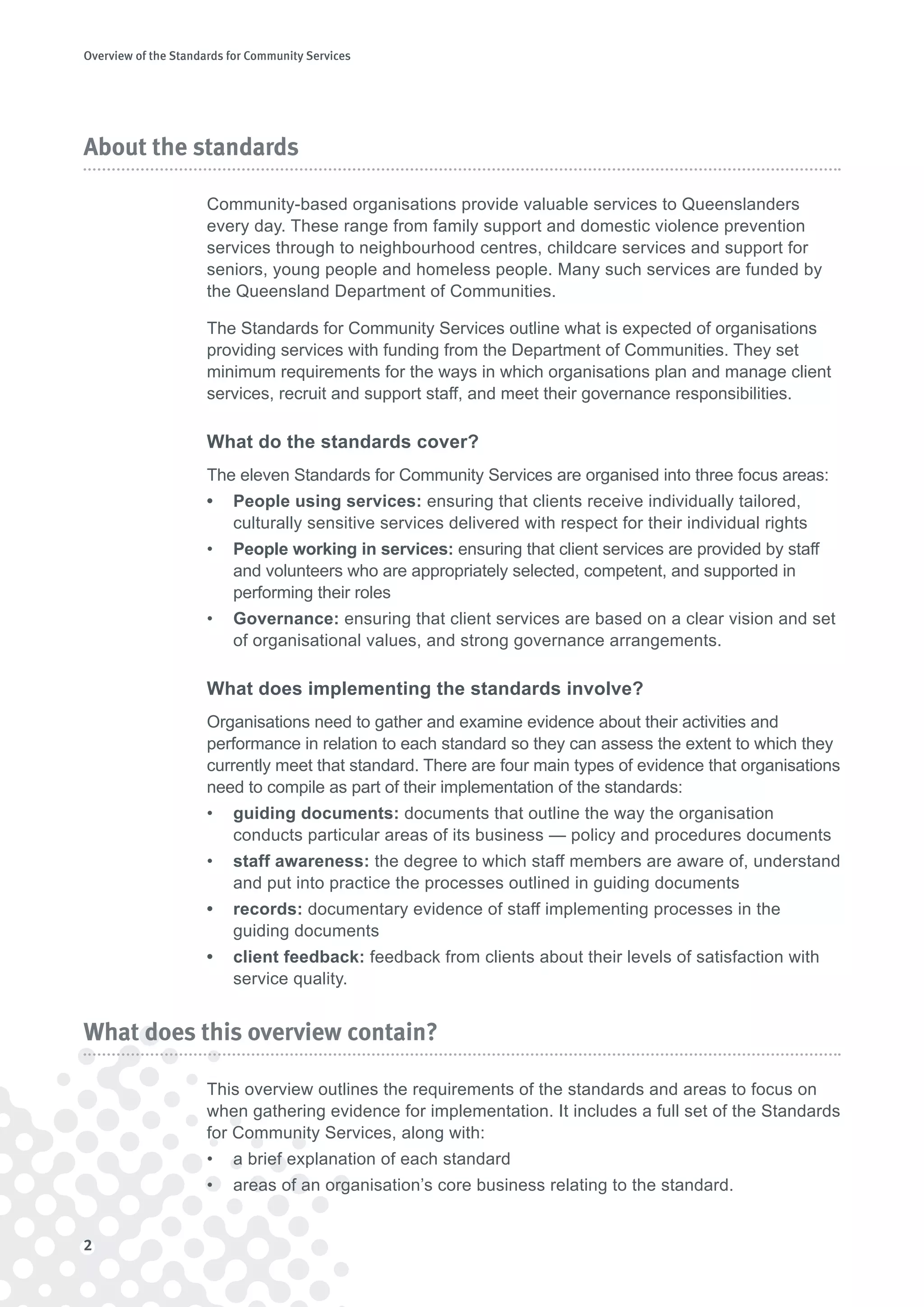 Overview of the standards for community services | PDF