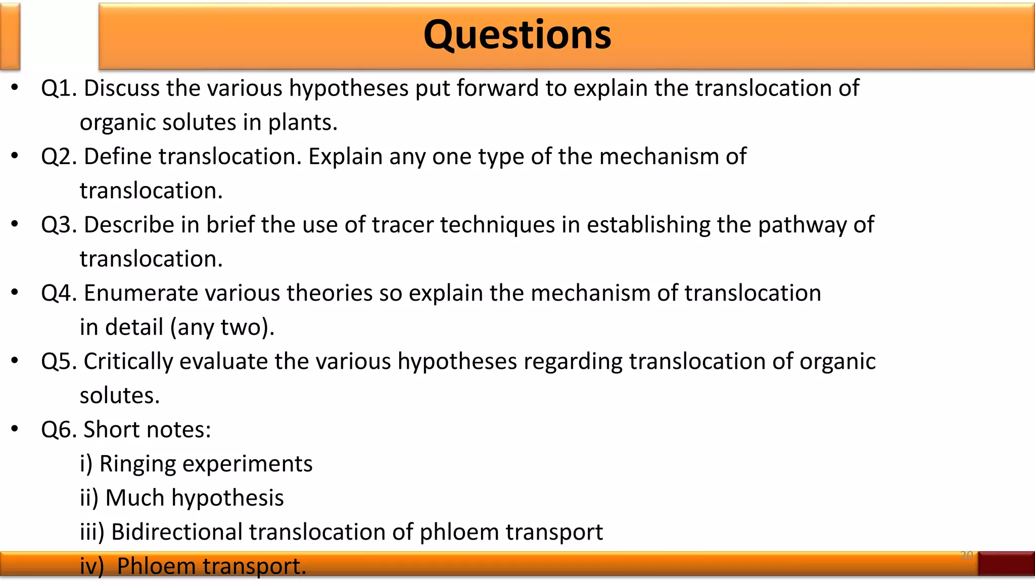 Overview of translocation(Phloem transport) | PPTX