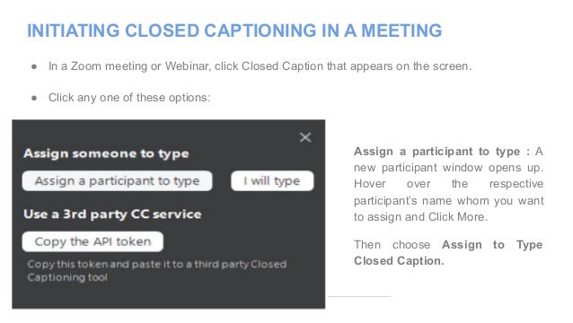 Overview of using closed captioning on zoom | PDF