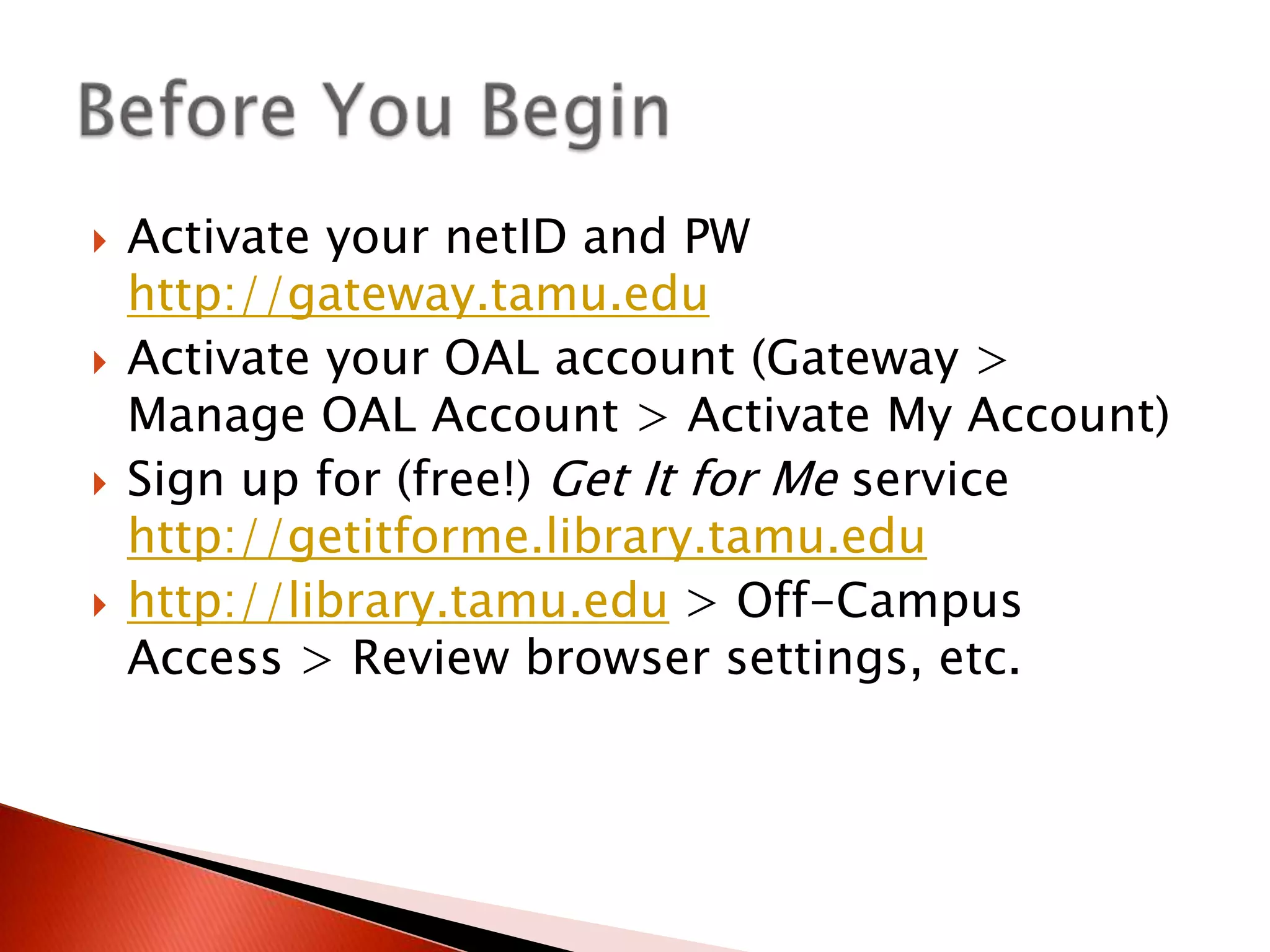 Overview of Using TAMU Library Resources | PPSX