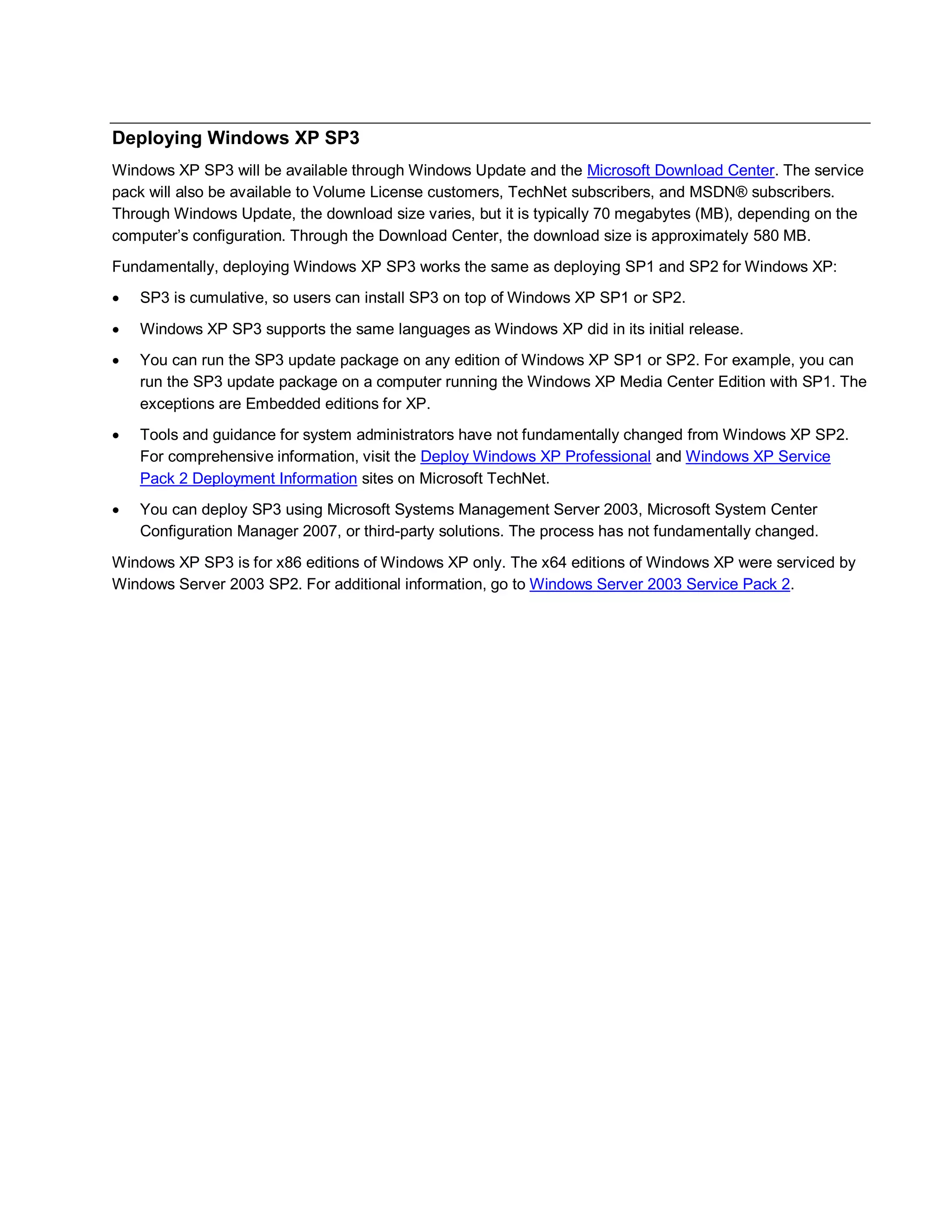 Overview of windows xp service pack 3 | PDF
