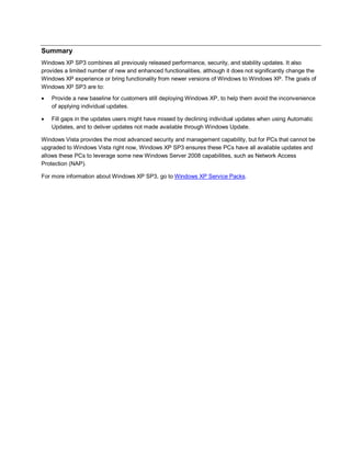 Overview of windows xp service pack 3 | PDF