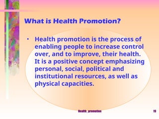 OVERVIEW HEALTH PROMOTION AND EDUCATION ppt | PPT