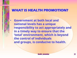 OVERVIEW HEALTH PROMOTION AND EDUCATION ppt | PPT