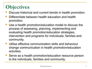 OVERVIEW HEALTH PROMOTION AND EDUCATION ppt | PPT