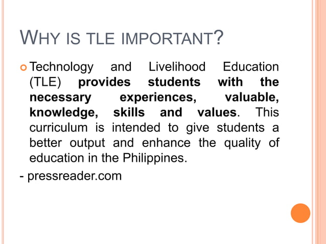 OVERVIEW ON TLE.pptx | Vocational Training | Careers