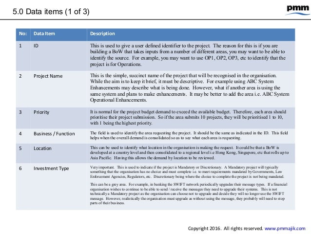 Overview of a Project Book of Work