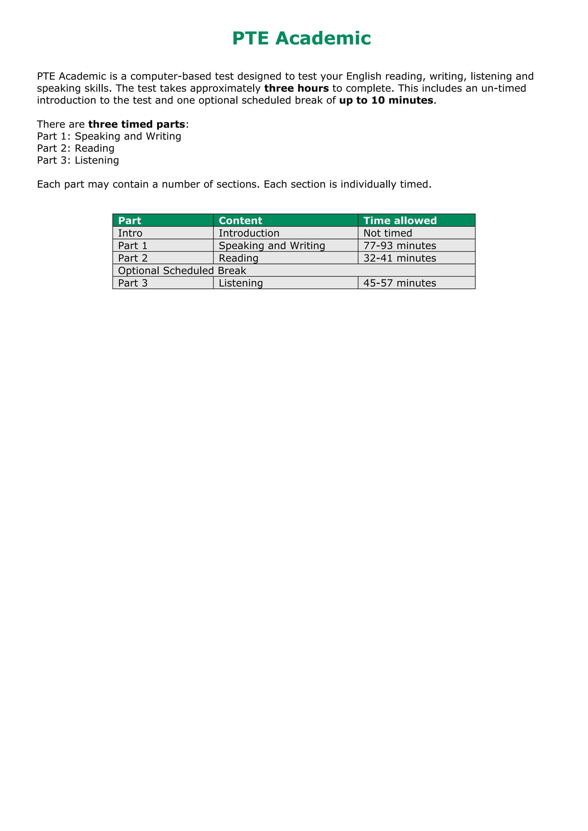 Overview PTE Academic Practice Test | PDF