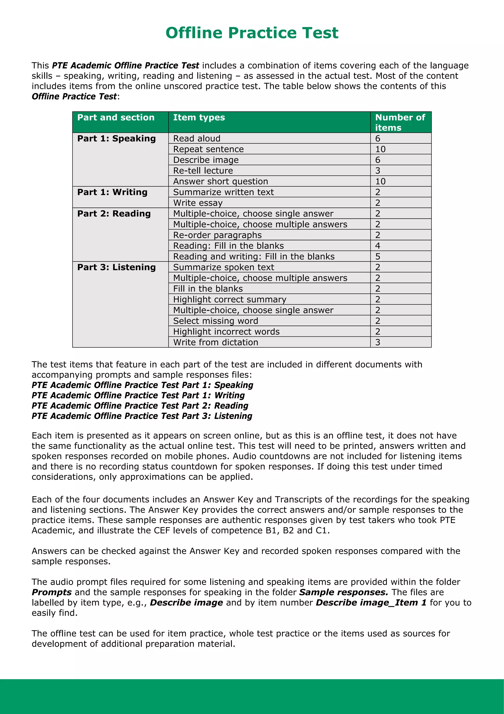 Overview PTE Academic Practice Test | PDF