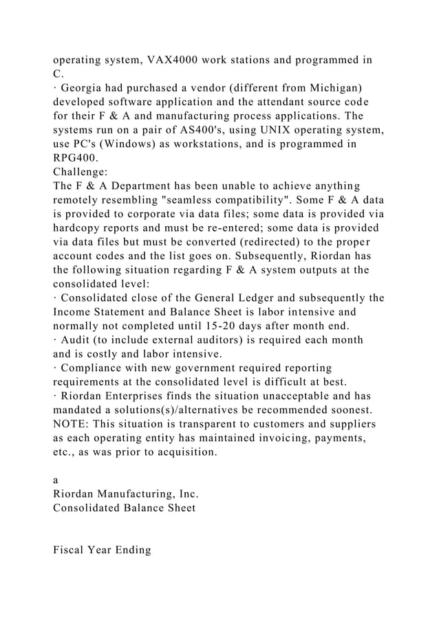 OverviewRiordan Manufacturing has three operating entities…Georg.docx ...