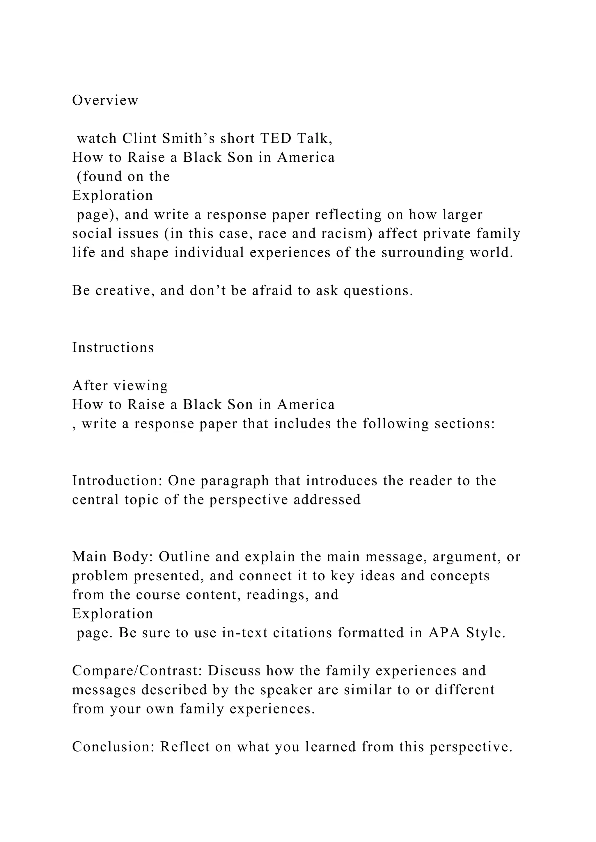 Overview watch Clint Smith’s short TED Talk, How to Raise a Bl.docx