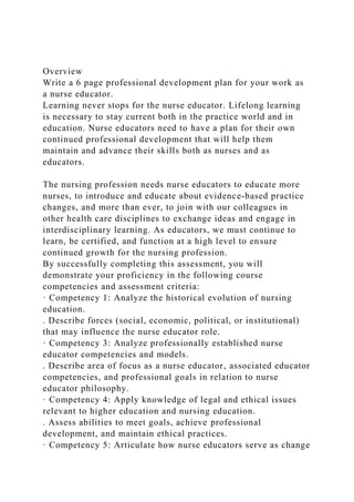 OverviewWrite a 6 page professional development plan for your wo.docx ...