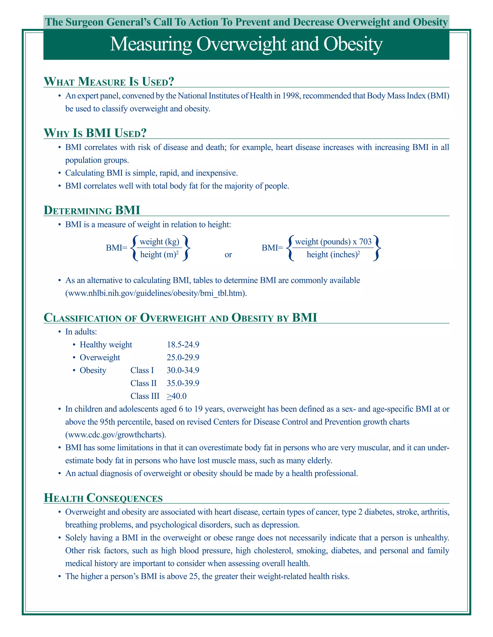 Overweight and obesity us surgeon generals healthy weight advice for weight loss | PDF