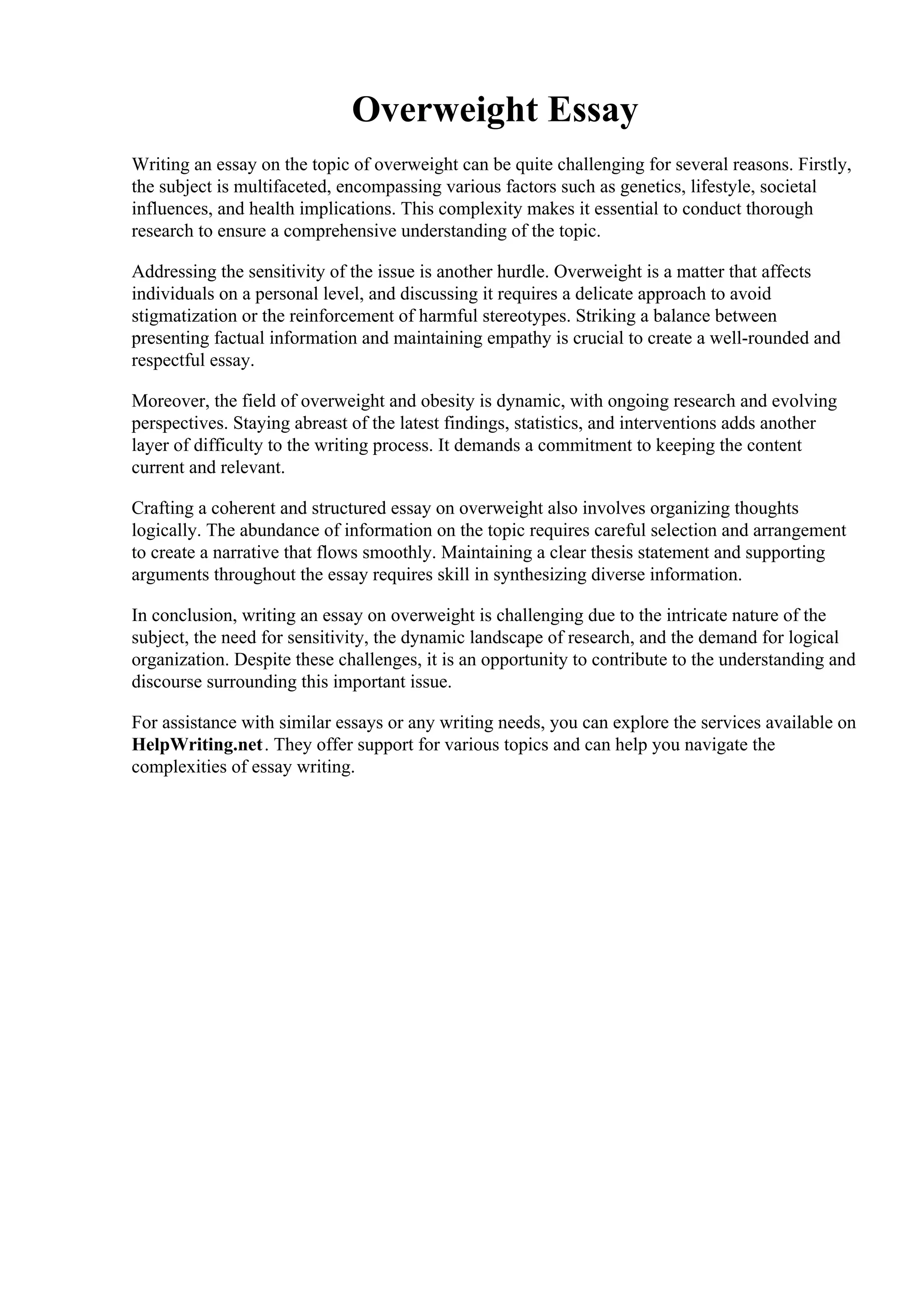 Overweight Essay | PDF