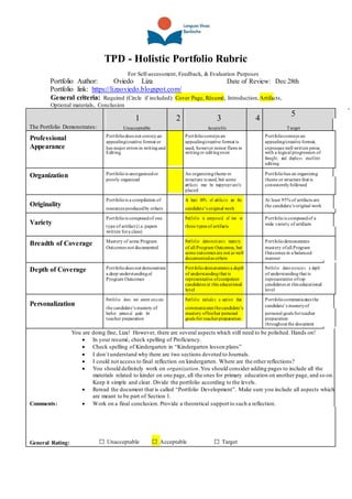 Oviedo portfolio evaluation rubric - 2 | DOCX | Educational Assessment ...