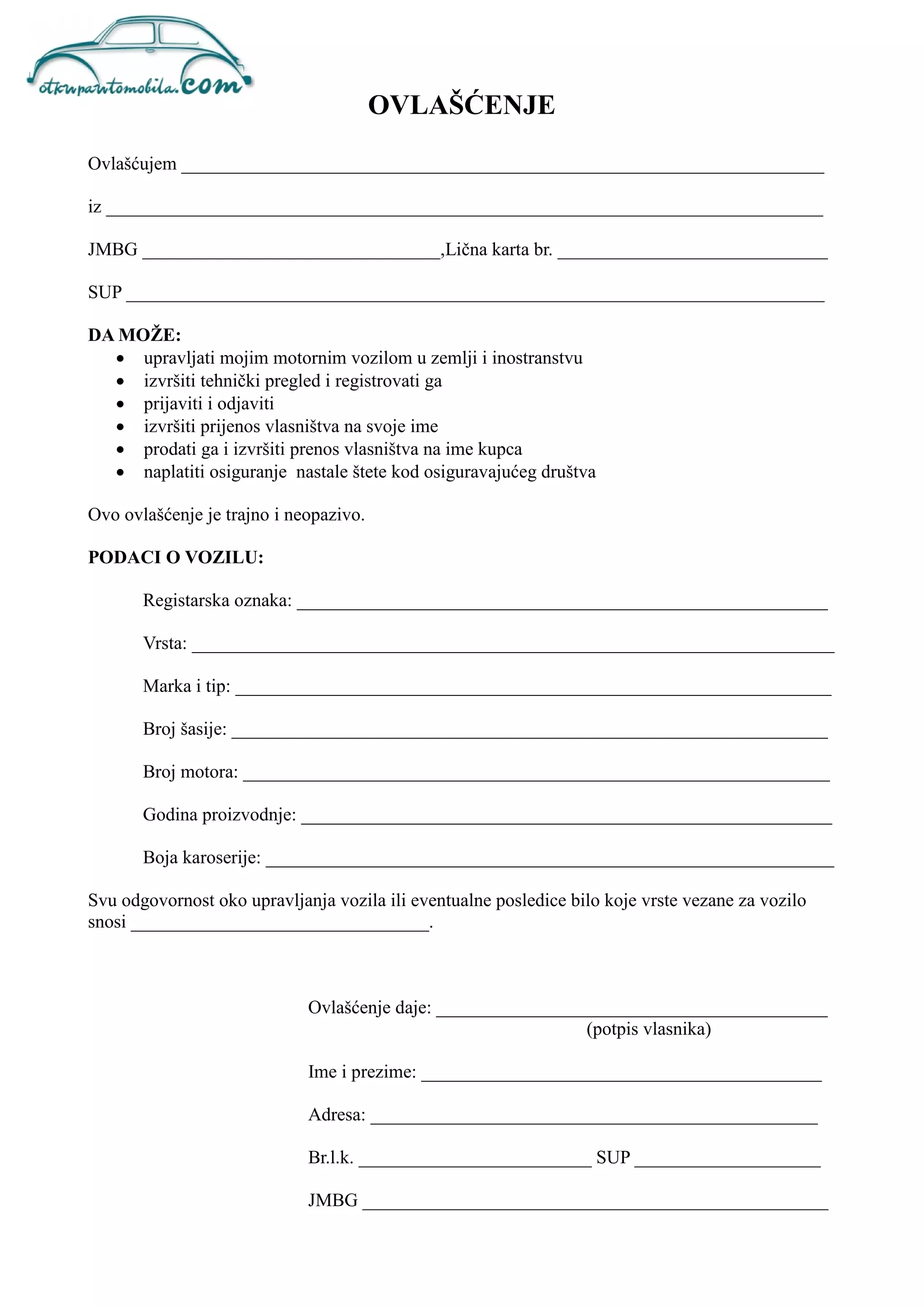 Ovlascenje za kupovinu automobila | PDF