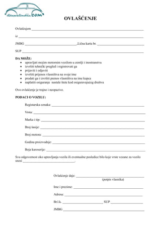 Ovlascenje za kupovinu automobila | PDF