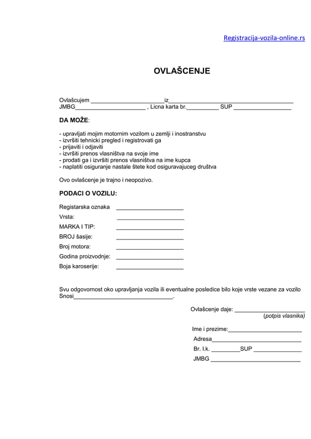 Ovlascenje za registraciju-vozila | PDF