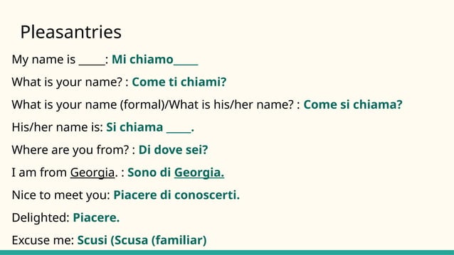 Italian Introductory Lesson- Every day Pleasantries for first-time ...