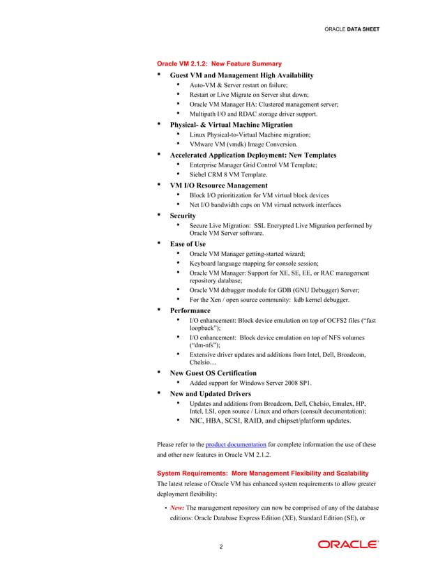 Oracle VM Spec Sheet | PDF