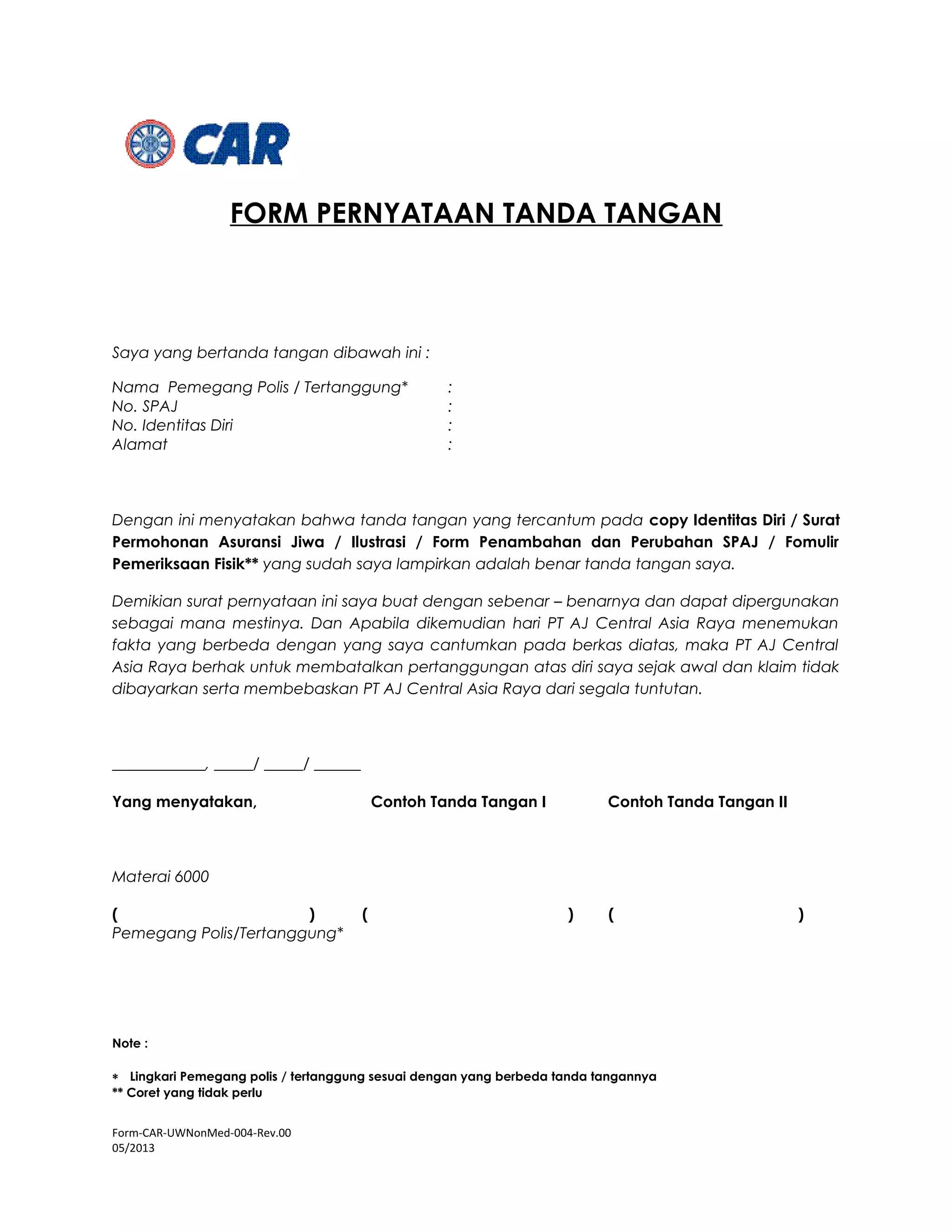 Form pernyataan tanda tangan beda | PDF