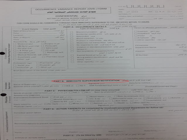 Occurrence variance report | PPT | First Aid | Injuries