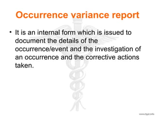Occurrence variance report | PPT