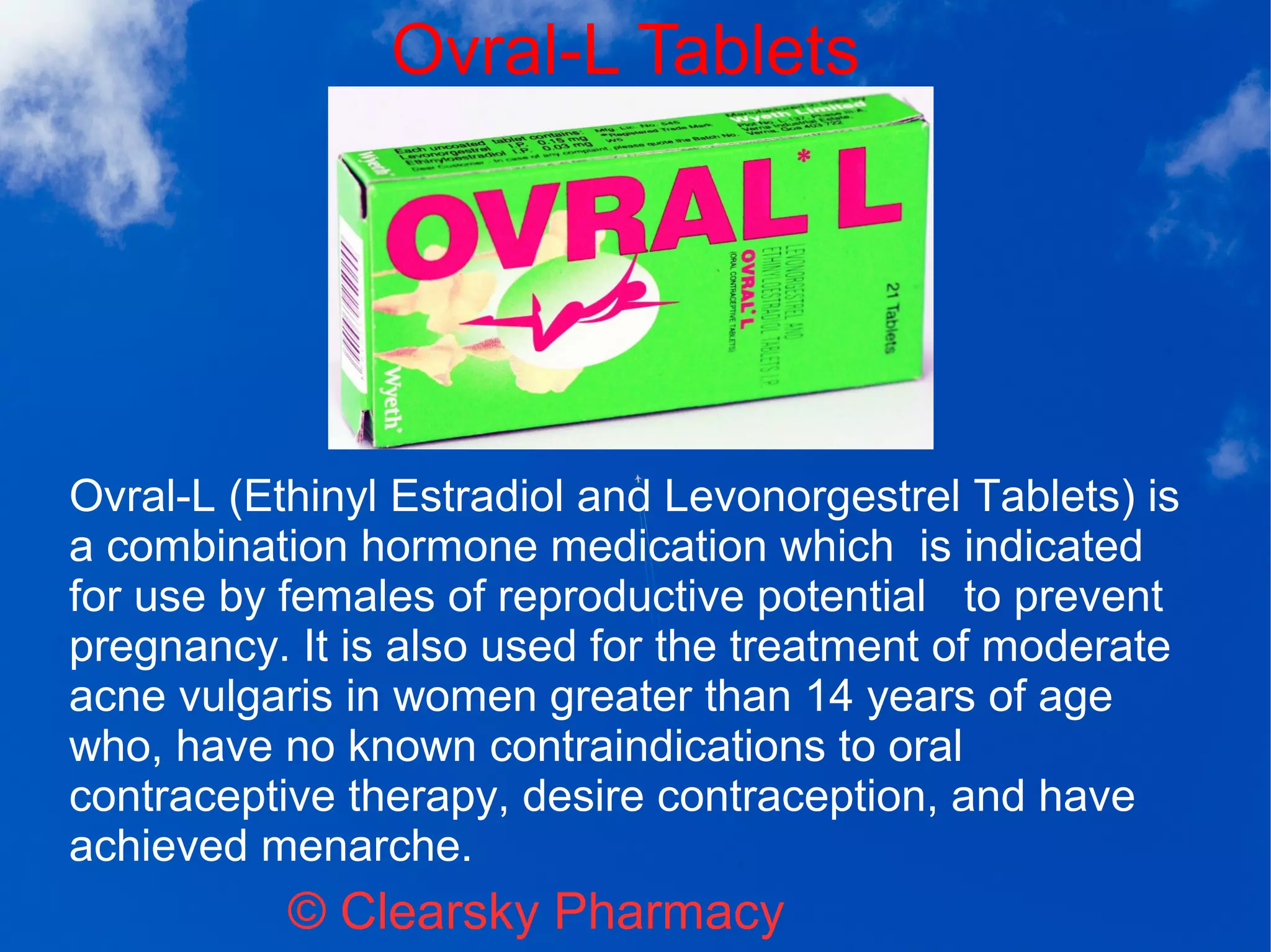 Ovral-L (Ethinyl Estradiol and Levonorgestrel Tablets) | PPT