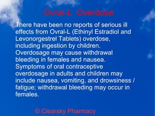 Ovral-L (Ethinyl Estradiol and Levonorgestrel Tablets) | ODP | Birth ...