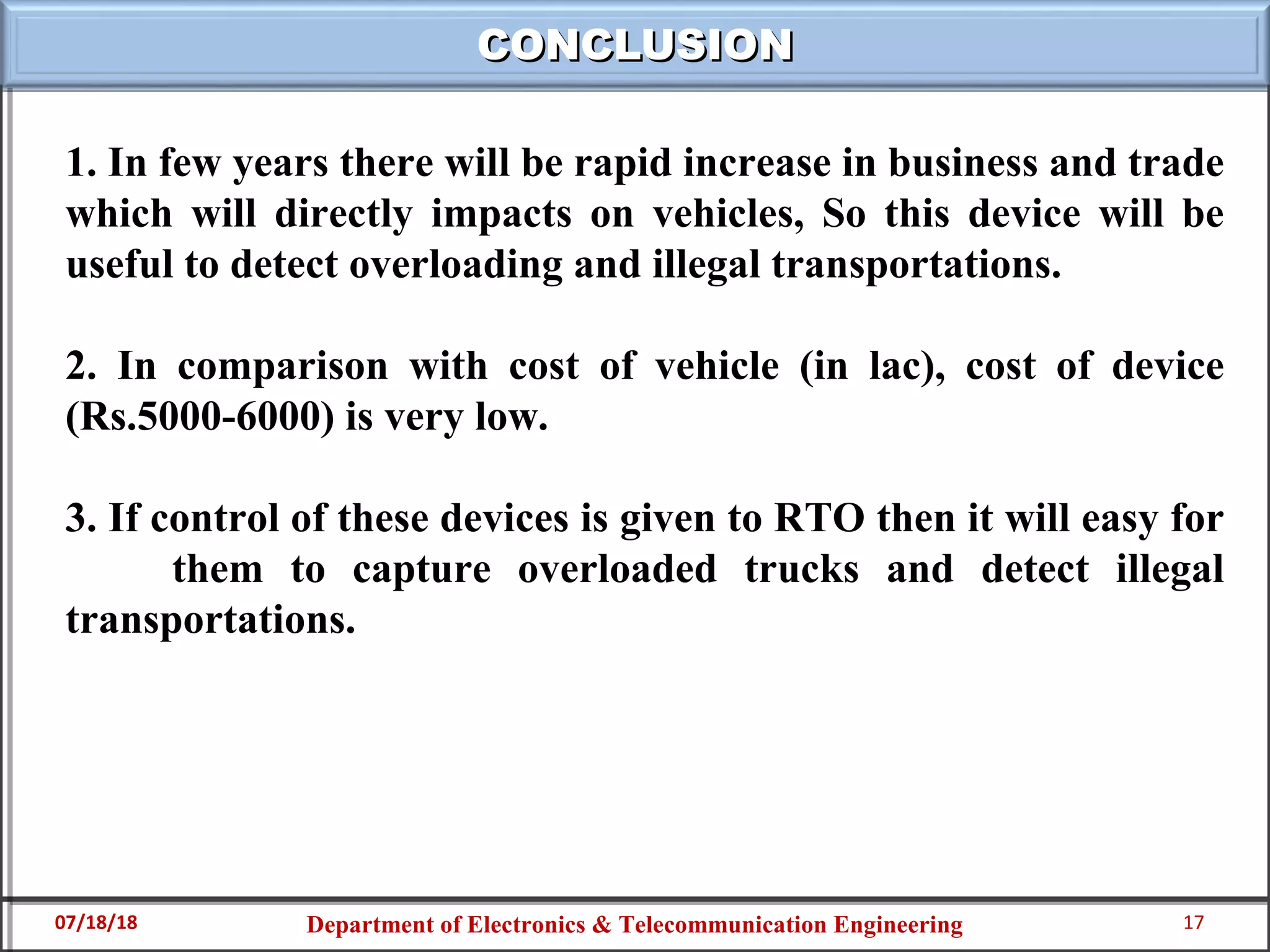 Real time vehicle overload detection and prevention system | PPT