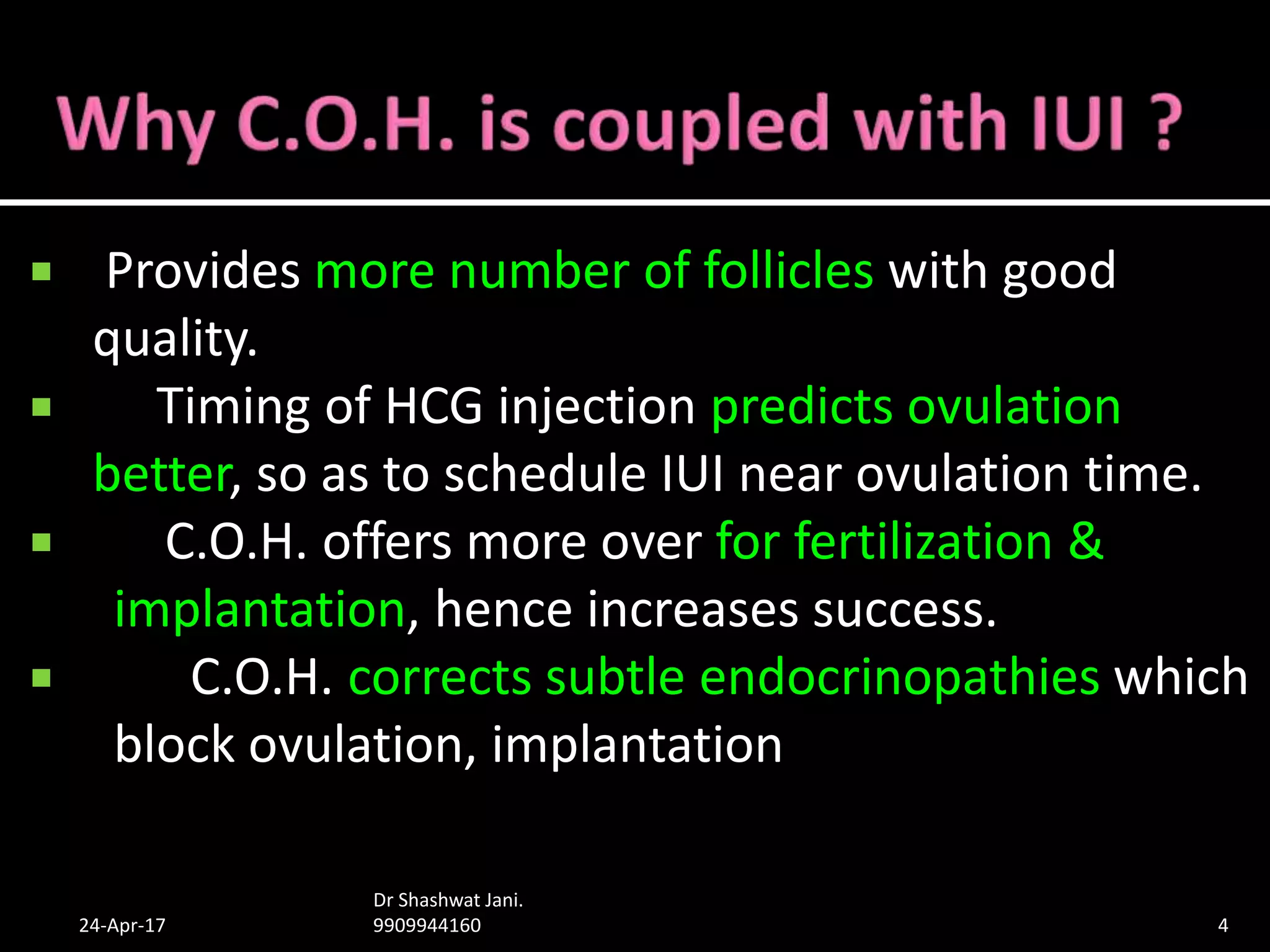 OVULATION INDUCTION FOR IUI BY DR SHASHWAT JANI | PPTX