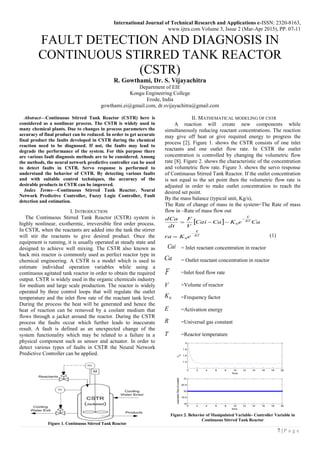 FAULT DETECTION AND DIAGNOSIS IN CONTINUOUS STIRRED TANK REACTOR (CSTR) | PDF