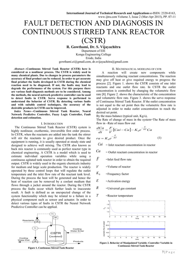Fault Detection And Diagnosis In Continuous Stirred Tank Reactor Cstr Pdf 