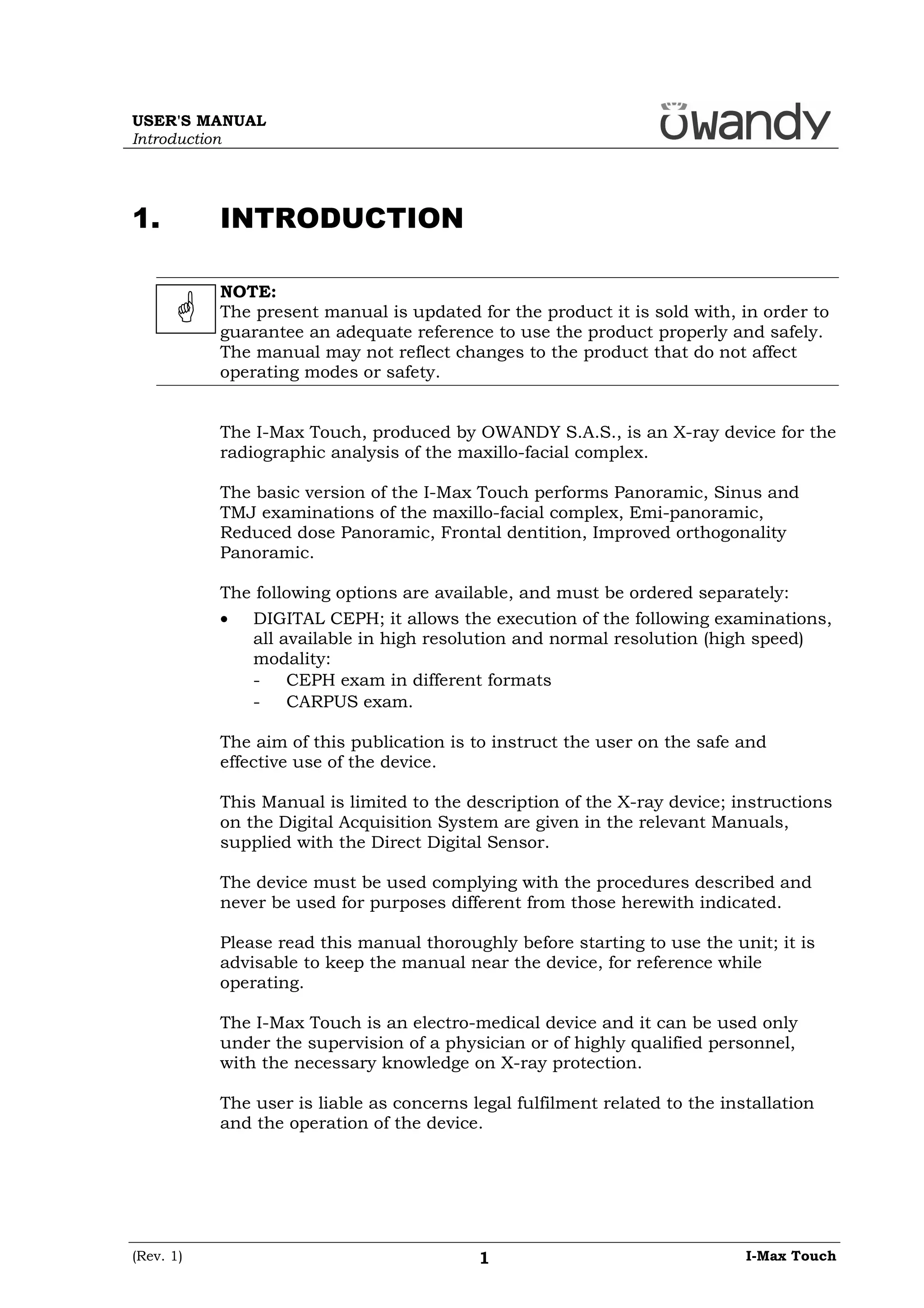 Owandy i-max-touch-2 d-pan-ceph-user-manual-rev1 | PDF