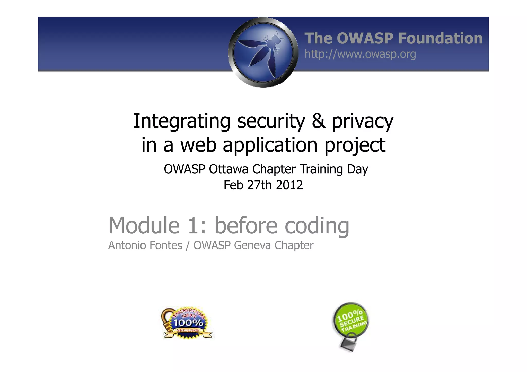Owasp ottawa training-day_2012-secure_design-final | PPT