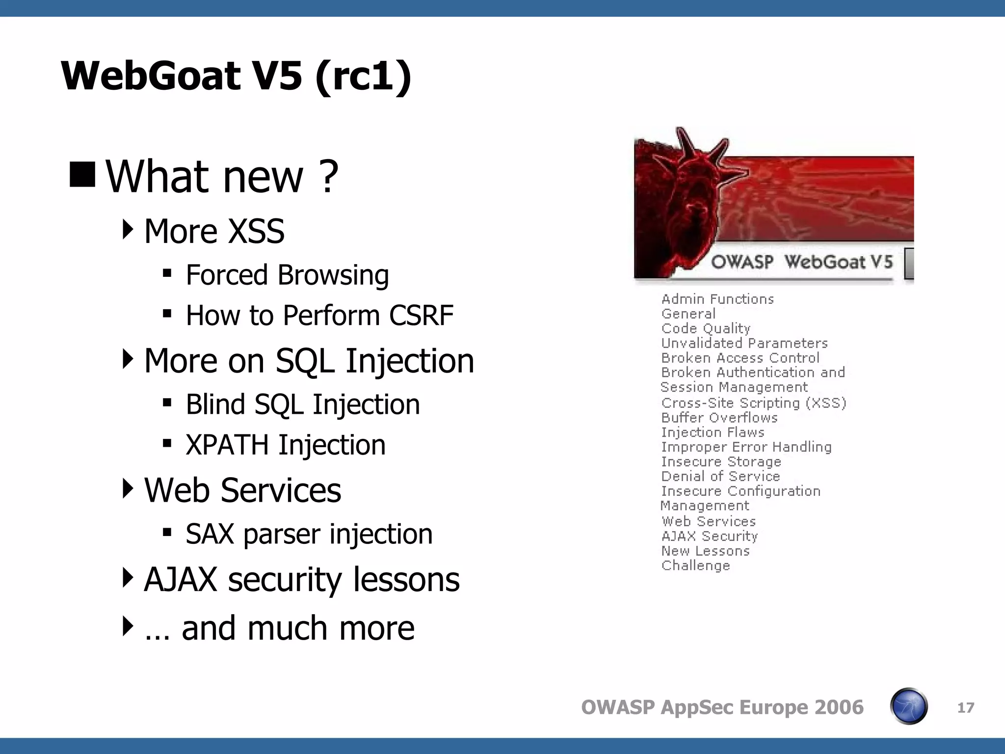 OWASP WebGoat and PANTERA Web Assessment Studio Project. | PPT