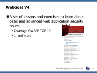 OWASP WebGoat and PANTERA Web Assessment Studio Project. | PPT