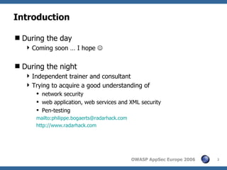 OWASP WebGoat and PANTERA Web Assessment Studio Project. | PPT