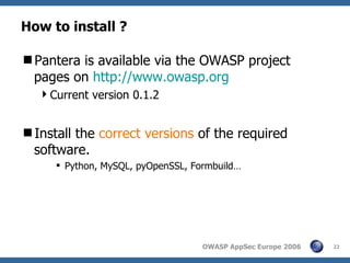 OWASP WebGoat and PANTERA Web Assessment Studio Project. | PPT
