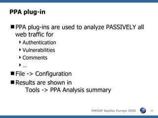 OWASP WebGoat and PANTERA Web Assessment Studio Project. | PPT