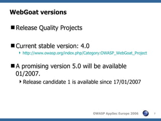 OWASP WebGoat and PANTERA Web Assessment Studio Project. | PPT