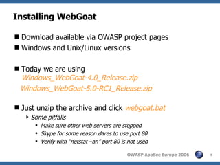 OWASP WebGoat and PANTERA Web Assessment Studio Project. | PPT