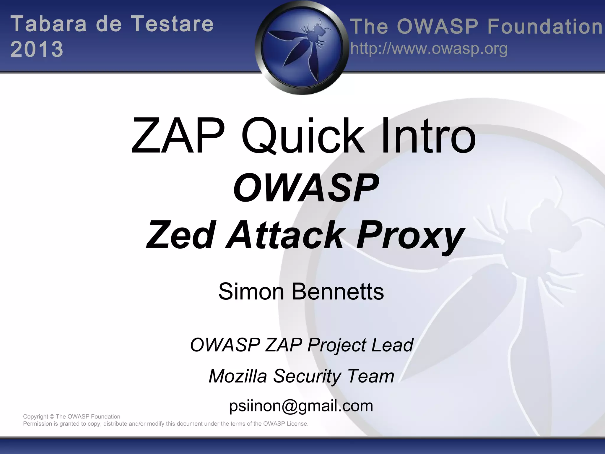 Zed Attack Proxy (ZAP) Quick Intro - TdT@Cluj #20 | ODP