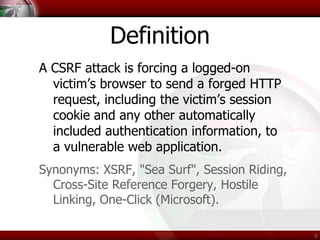 OWASP Khartoum - Top 10 A5 - 7th meeting - Cross Site Request Forgery | PPTX