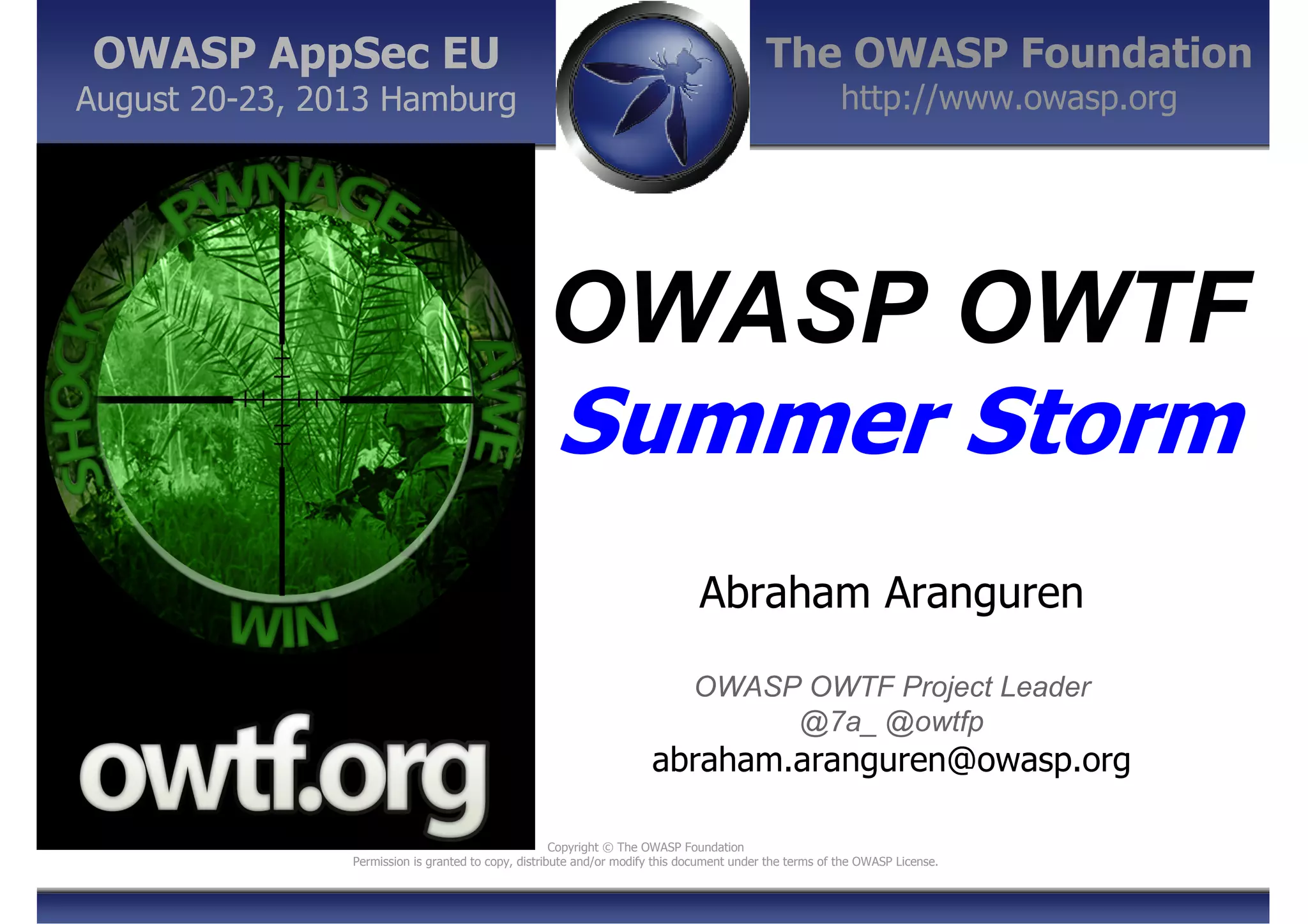 OWASP OWTF - Summer Storm - OWASP AppSec EU 2013 | PPT