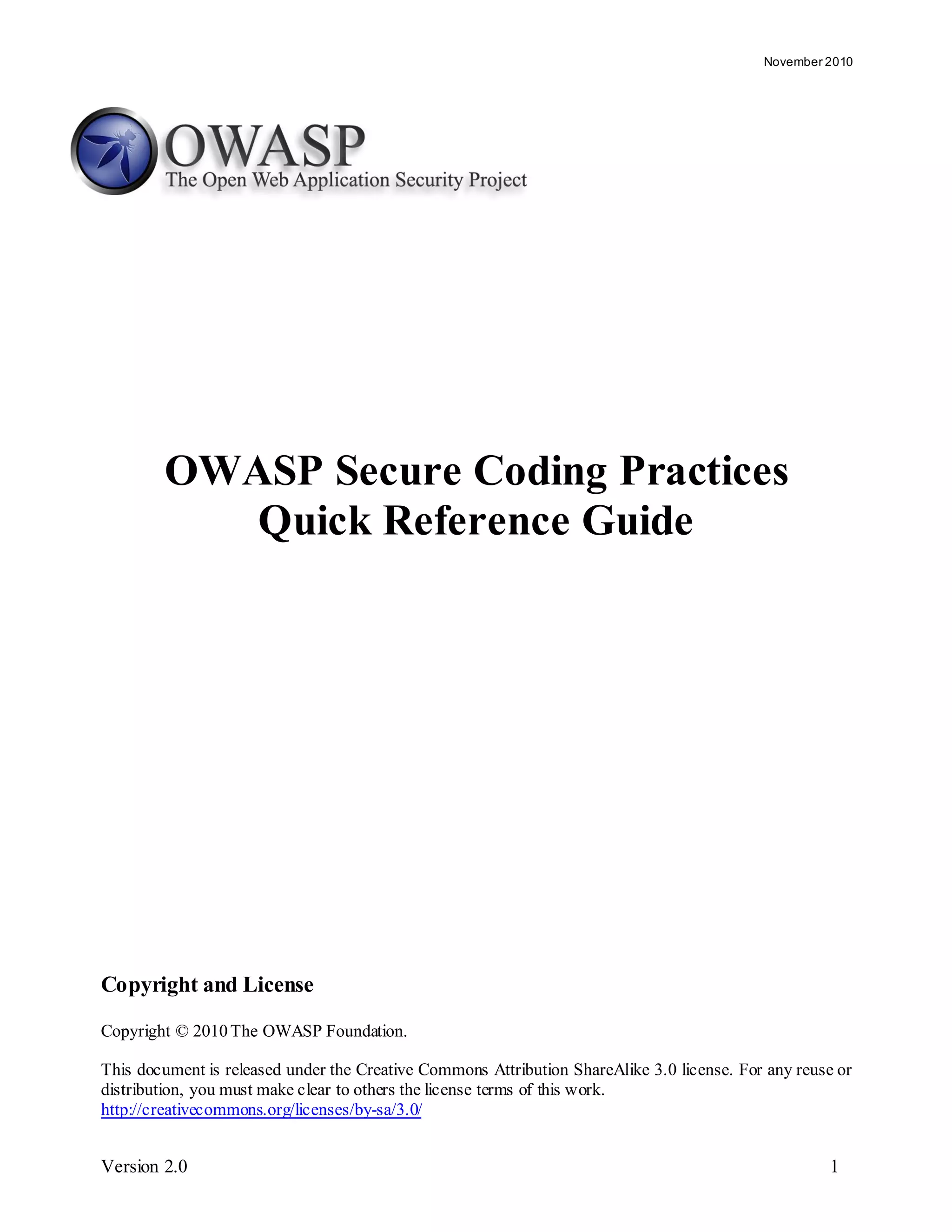 OWASP Secure Coding Quick Reference Guide | PDF