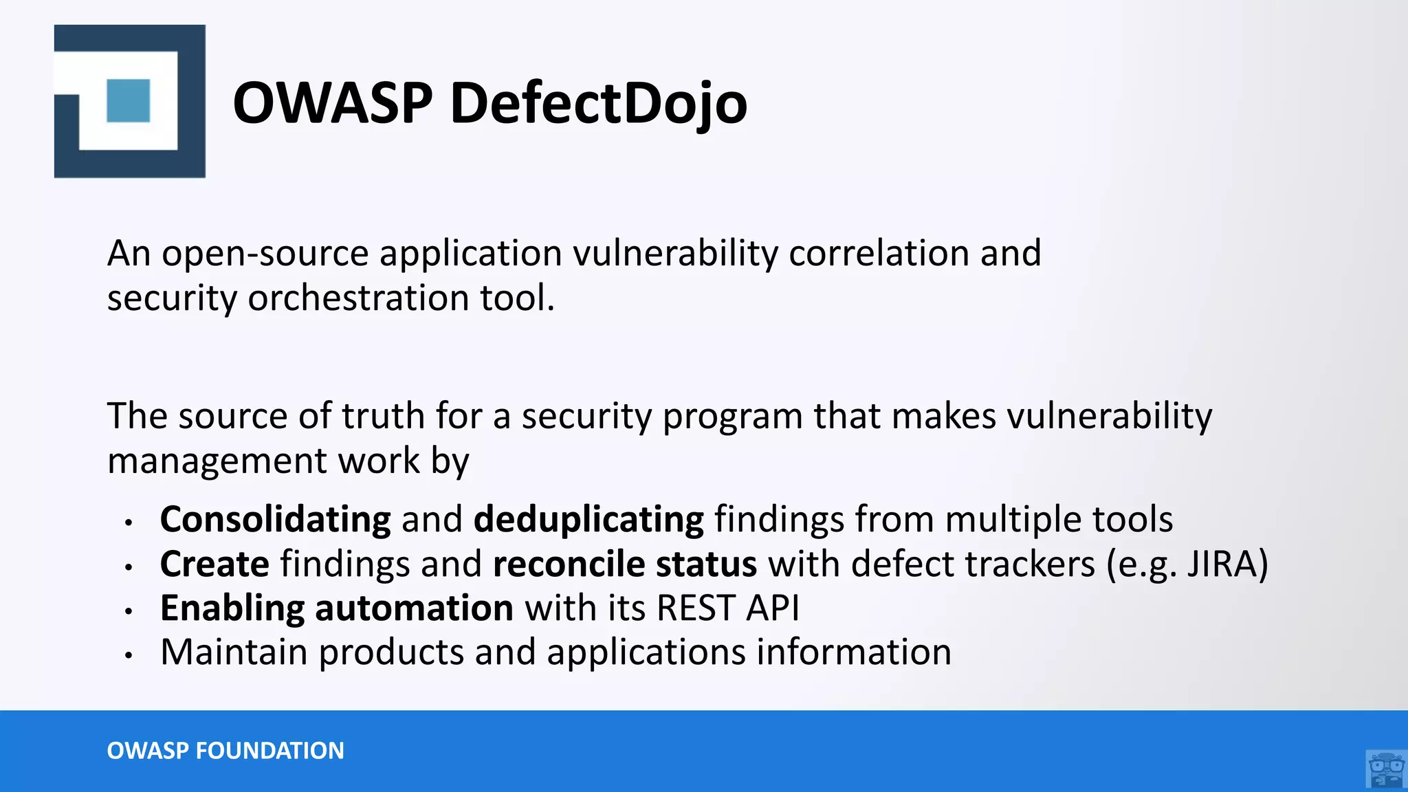 Intro to DefectDojo at OWASP Switzerland | PDF