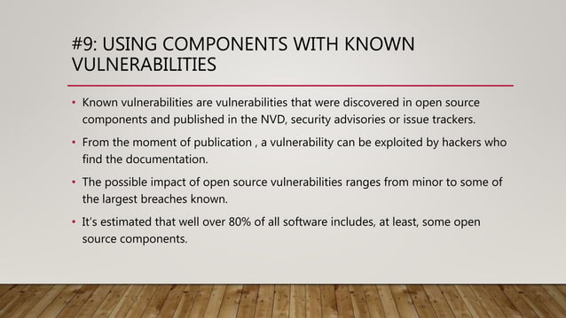 Owasp top 10 vulnerabilities | PPTX | Web Development | Internet