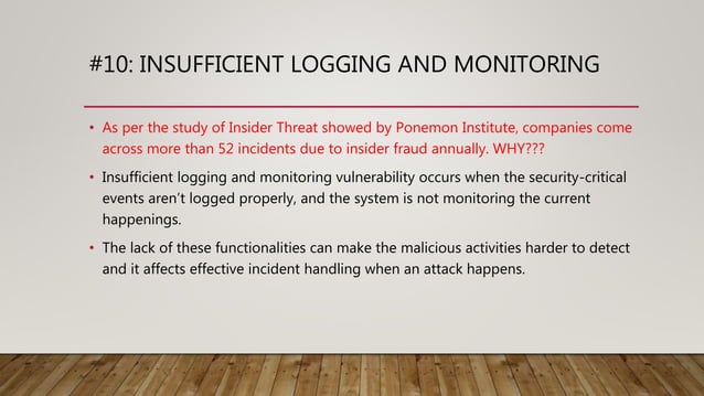 Owasp top 10 vulnerabilities | PPTX | Web Development | Internet